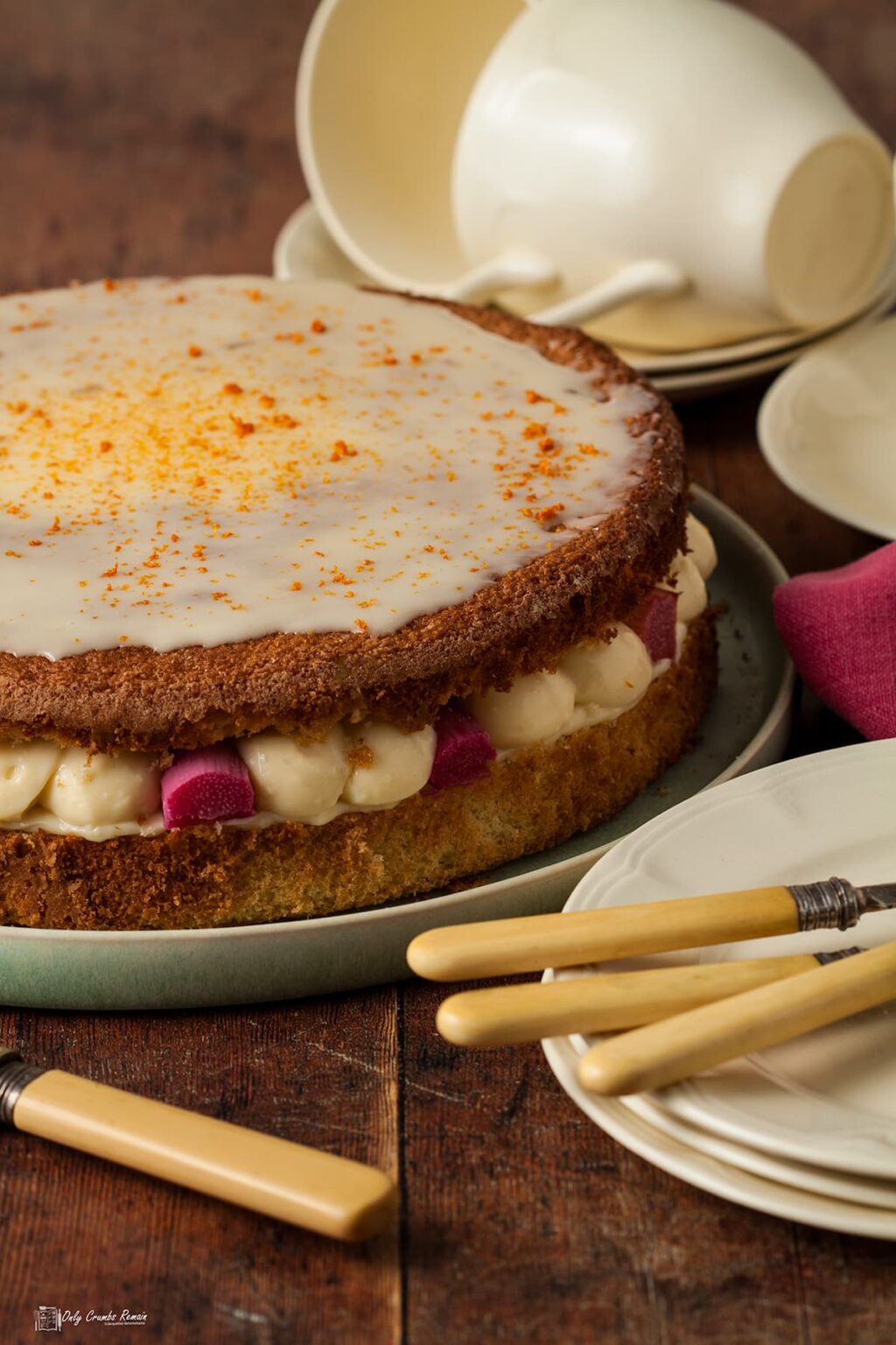 Rhubard & Custard Genoise Cake | Only Crumbs Remain
