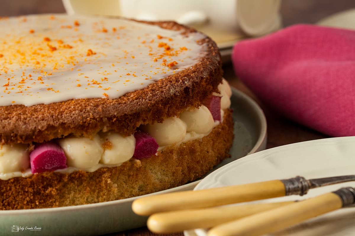 Rhubard & Custard Genoise Cake | Only Crumbs Remain