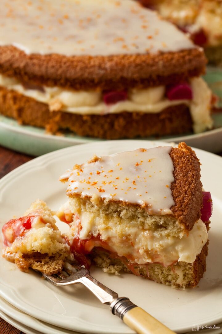 Rhubard & Custard Genoise Cake | Only Crumbs Remain