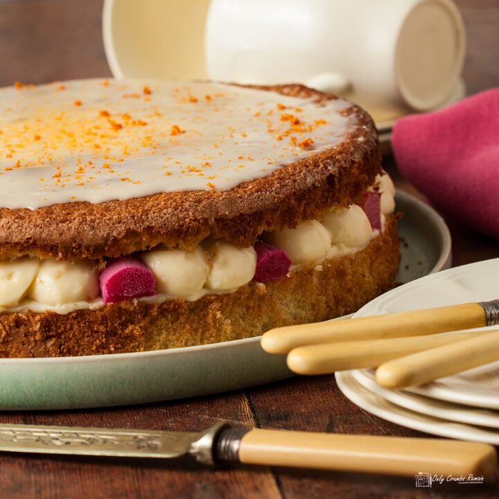 Rhubard & Custard Genoise Cake | Only Crumbs Remain