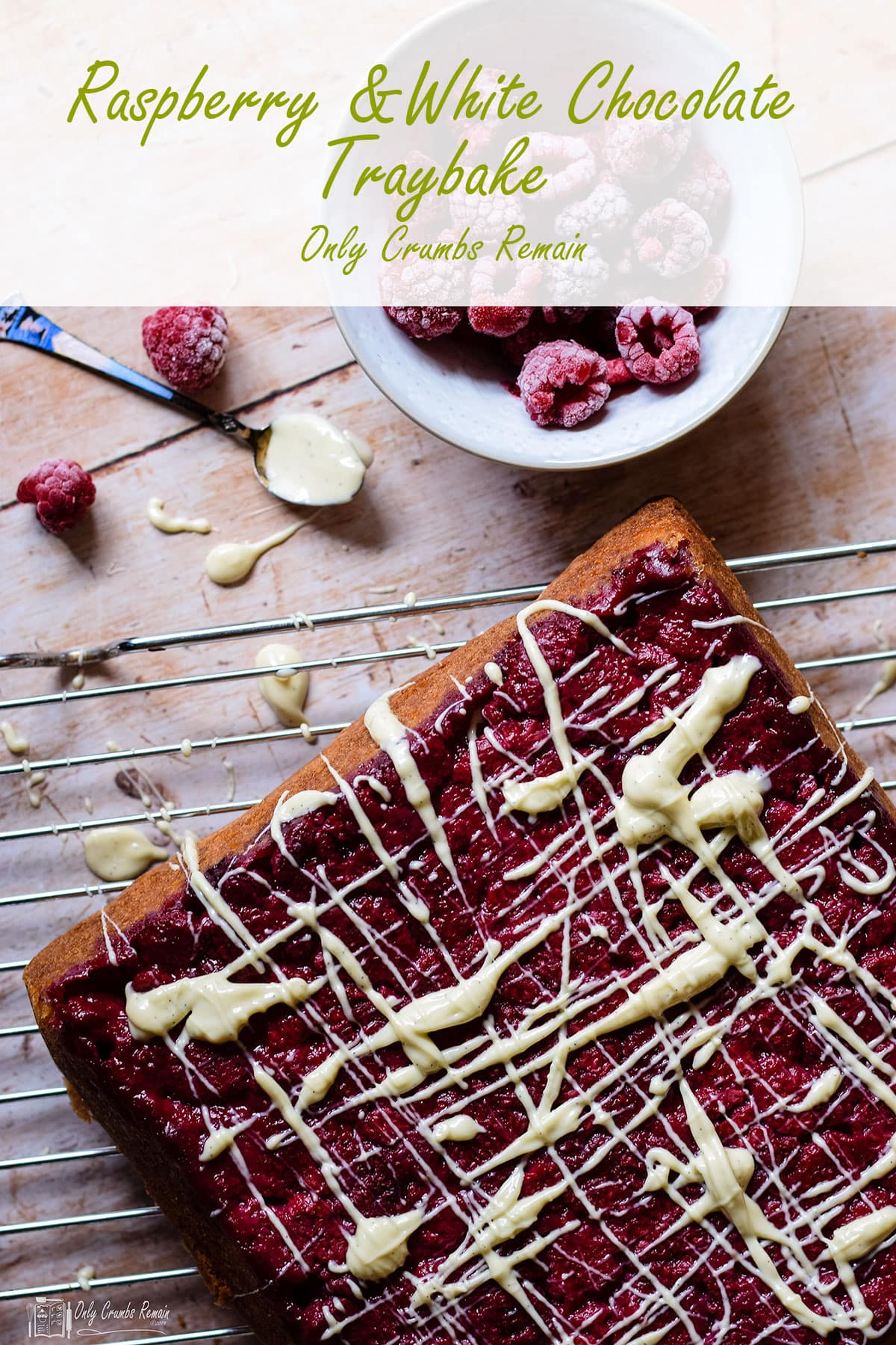 Raspberry and White Chocolate Traybake Cake | Only Crumbs Remain