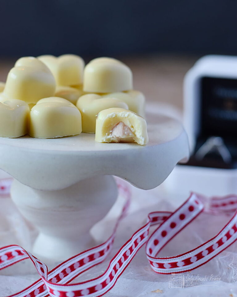 Homemade Raspberry Cream White Chocolates | Only Crumbs Remain