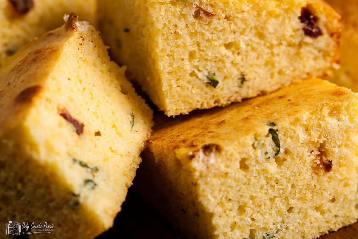 Cornbread, with sundried tomatoes and basil | Only Crumbs Remain